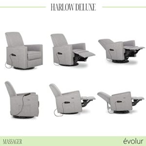 Evolur Harlow Deluxe Glider with Massager |Recliner| Rocker in Light Grey