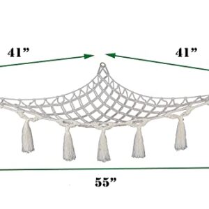 Mingtex Macrame Toy Hammock - for Stuffed Animals and Plush Toys, Soft Net Storage with Wooden Photo Clips, Soft Corner Hanging Netting, White Large