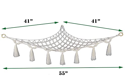 Mingtex Macrame Toy Hammock - for Stuffed Animals and Plush Toys, Soft Net Storage with Wooden Photo Clips, Soft Corner Hanging Netting, White Large