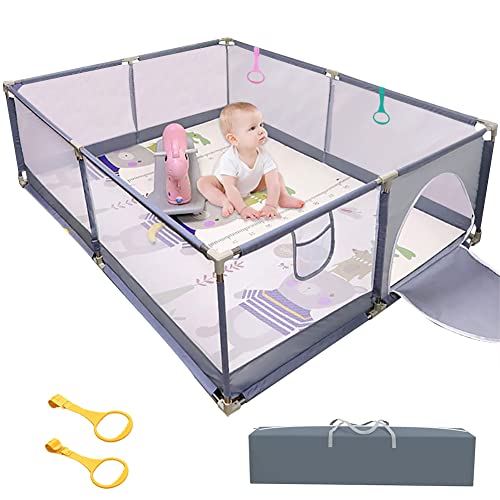 Baby Playpen, 79 x 71 inches Large Playard with Gate for Toddlers, Kids Safety Play Center Yard, Indoor & Outdoor Activity Center for Babies Infants