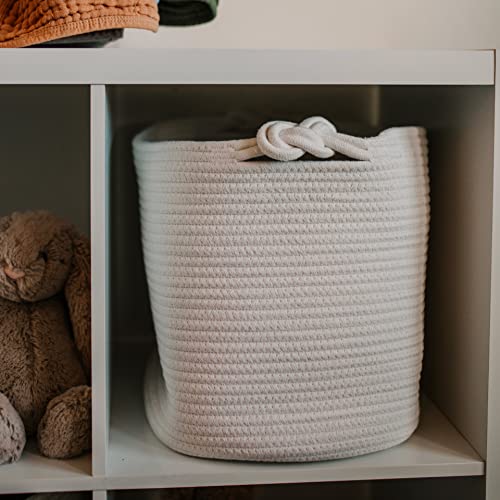 Parker Baby Rope Storage Cube Bin - 11 Inch Nursery Cubby Storage Bin Cubes for Cube Organizer, Closet Organizers and Storage Toy Bin, Rope Baskets Bins for Toy’s Storage - White