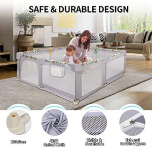 Baby Playpen, 2NLF playpen for Babies and Toddlers, 71 x 59 Inches Extra Large Baby Play Yards with Zoo Print, Infant Safety Gates with Breathable Mesh, Indoor Kids Activity Center, Anti-Fall Baby Pen