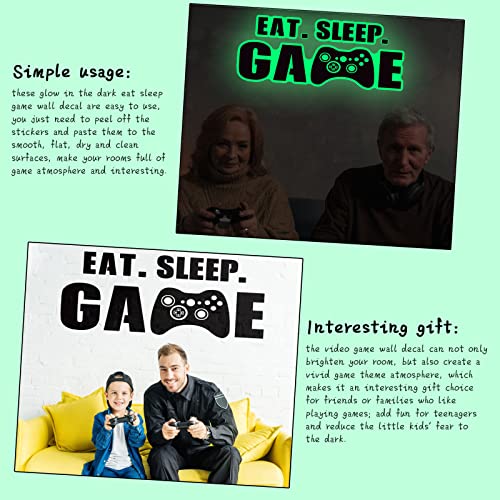 Eat Sleep Game Wall Decal Glow in The Dark Gamer Boy Wall Stickers Vinyl Video Game Wall Decor Gaming Controller Wall Decals for Boys Room Kids Bedroom Home Playroom Decoration