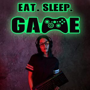 Eat Sleep Game Wall Decal Glow in The Dark Gamer Boy Wall Stickers Vinyl Video Game Wall Decor Gaming Controller Wall Decals for Boys Room Kids Bedroom Home Playroom Decoration