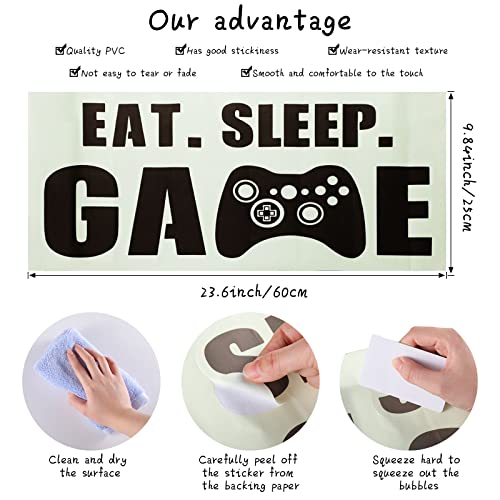 Eat Sleep Game Wall Decal Glow in The Dark Gamer Boy Wall Stickers Vinyl Video Game Wall Decor Gaming Controller Wall Decals for Boys Room Kids Bedroom Home Playroom Decoration