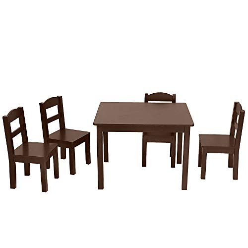 LBLWJD Kids Wood Table and Chair Set (4 Chairs Included) - Children's Furniture Ideal for Arts & Crafts, Snack Time, Homeschooling, Homework & More (Espresso)