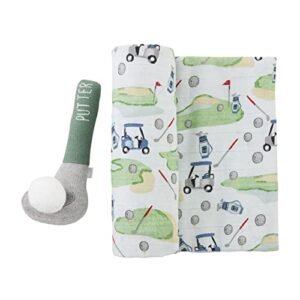 mud pie baby boy sport swaddle & rattle set, golf