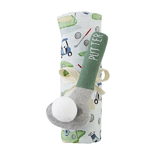 Mud Pie Baby Boy Sport Swaddle & Rattle Set, Golf