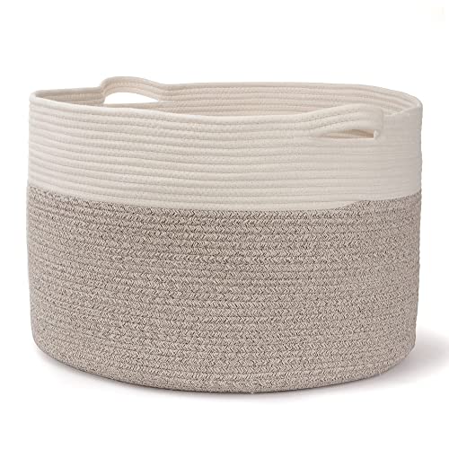 HETAPEAK XXXL Cotton Rope Basket, Natural Cotton Rope Storage Basket, Laundry Basket, Toys storage, Laundry Organizer, storage bins 21.7" x 21.7" x 13.8"