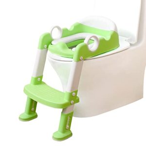 Potty Training Toilet Seat with Step Stool Ladder for Boys and Girls,Toddler Kid Children Toilet Training Seat Chair with Handles,Height Adjustable,Non-Slip Wide Step(Green)