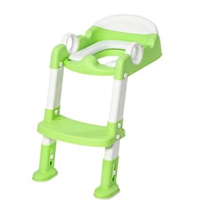 Potty Training Toilet Seat with Step Stool Ladder for Boys and Girls,Toddler Kid Children Toilet Training Seat Chair with Handles,Height Adjustable,Non-Slip Wide Step(Green)