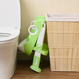 Potty Training Toilet Seat with Step Stool Ladder for Boys and Girls,Toddler Kid Children Toilet Training Seat Chair with Handles,Height Adjustable,Non-Slip Wide Step(Green)