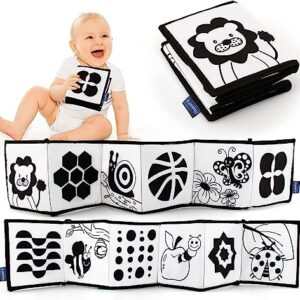 KaPing My First Black and White High Contrast Soft Book for Baby, Infant Tummy Time Cloth Book Toys, Black and White Baby Cards, Folding Educational Activity Cloth Book Suitable for Boys Girls Toddler