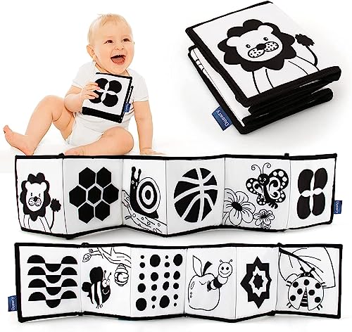 KaPing My First Black and White High Contrast Soft Book for Baby, Infant Tummy Time Cloth Book Toys, Black and White Baby Cards, Folding Educational Activity Cloth Book Suitable for Boys Girls Toddler