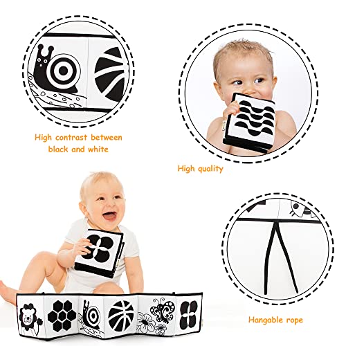 KaPing My First Black and White High Contrast Soft Book for Baby, Infant Tummy Time Cloth Book Toys, Black and White Baby Cards, Folding Educational Activity Cloth Book Suitable for Boys Girls Toddler