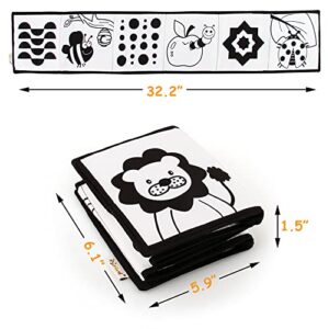 KaPing My First Black and White High Contrast Soft Book for Baby, Infant Tummy Time Cloth Book Toys, Black and White Baby Cards, Folding Educational Activity Cloth Book Suitable for Boys Girls Toddler