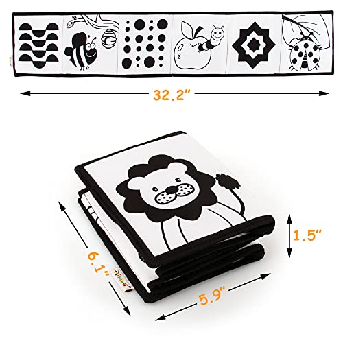 KaPing My First Black and White High Contrast Soft Book for Baby, Infant Tummy Time Cloth Book Toys, Black and White Baby Cards, Folding Educational Activity Cloth Book Suitable for Boys Girls Toddler