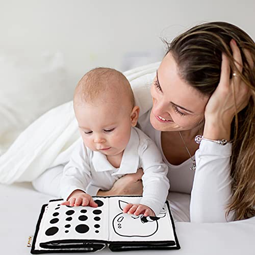 KaPing My First Black and White High Contrast Soft Book for Baby, Infant Tummy Time Cloth Book Toys, Black and White Baby Cards, Folding Educational Activity Cloth Book Suitable for Boys Girls Toddler