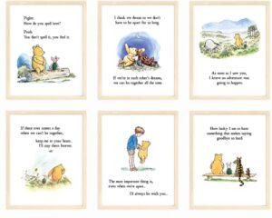 bumbleboo nistio® classic winnie the pooh nursery wall decor, winnie the pooh print, winnie the pooh playroom decor, set of 9 prints, piglet, eeyore, tigger nursery decor, unframed, 8x10 inches