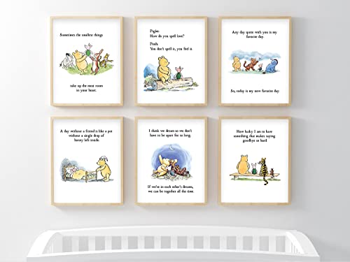 bumbleboo Nistio® Classic Winnie the Pooh Nursery Wall Decor, Winnie the Pooh Print, Winnie the Pooh Playroom Decor, Set of 9 Prints, Piglet, Eeyore, Tigger Nursery Decor, Unframed, 8x10 inches