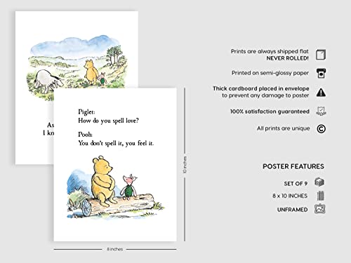 bumbleboo Nistio® Classic Winnie the Pooh Nursery Wall Decor, Winnie the Pooh Print, Winnie the Pooh Playroom Decor, Set of 9 Prints, Piglet, Eeyore, Tigger Nursery Decor, Unframed, 8x10 inches