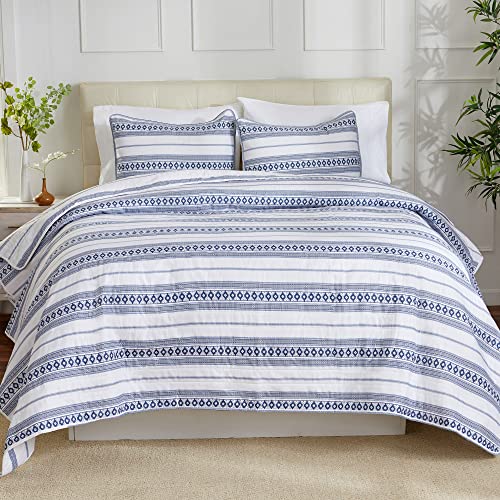 3 Piece Quilt Set with Shams | Soft & Breathable Bed Cover for Spring & Summer | Hypoallergenic All-Season Quilt | Multi Layer Coverlet | Lightweight Bedspread | Boho Stripes | Sydney Collection…