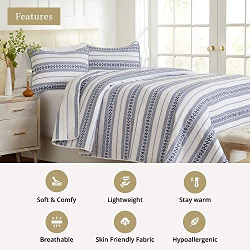 3 Piece Quilt Set with Shams | Soft & Breathable Bed Cover for Spring & Summer | Hypoallergenic All-Season Quilt | Multi Layer Coverlet | Lightweight Bedspread | Boho Stripes | Sydney Collection…