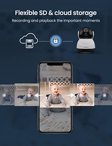 Baby Monitor WiFi Smartphone, 1080P Nanny Cam, Baby Camera Monitor with Motion & Sound Detection, Infrared Night Vision, Two Way Audio, Compatible with Alexa, GNCC C1