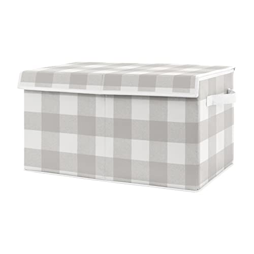 Sweet Jojo Designs Grey Buffalo Plaid Check Boy Girl Small Fabric Toy Bin Storage Box Chest For Baby Nursery or Kids Room - Grey and White Woodland Rustic Country Farmhouse Lumberjack Gender Neutral