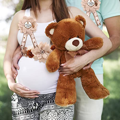 Brown Teddy Bear Maternity Sash Kit Mom to Be Daddy to Be Corsage Pins Bear Theme Baby Shower Decorations Teddy Bear Belly Belt Pregnancy Photo Props New Parents Keepsake