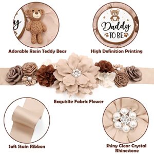 Brown Teddy Bear Maternity Sash Kit Mom to Be Daddy to Be Corsage Pins Bear Theme Baby Shower Decorations Teddy Bear Belly Belt Pregnancy Photo Props New Parents Keepsake