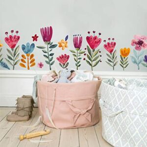 flowers wall decals for girls bedroom - children diy wall art stickers for classroom, nursery, playroom - preschool floral peel and stick decor