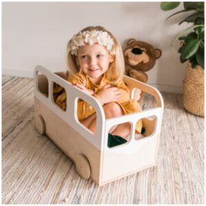 EWART WOODS Wooden toy box with wheels Kids storage book bin nursery bookshelf baby room furniture bookcase organizer on wheels