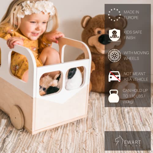 EWART WOODS Wooden toy box with wheels Kids storage book bin nursery bookshelf baby room furniture bookcase organizer on wheels