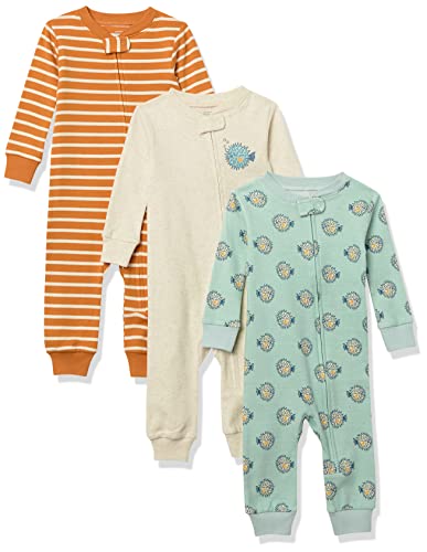 Amazon Essentials Unisex Babies' Snug-Fit Cotton Footless Sleeper Pajamas, Pack of 3, Sea Friends, 12 Months