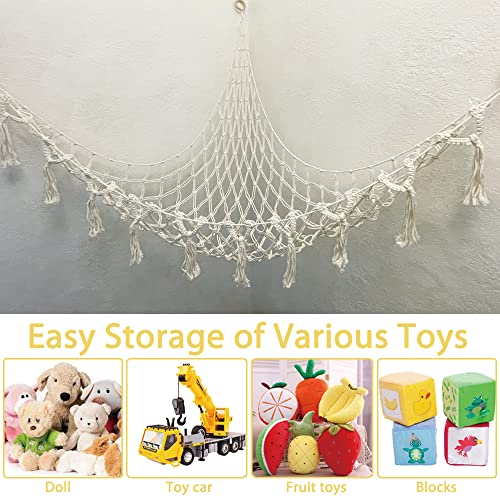 Stuffed Animal Net Or Hammock to Store Plush Pet Toys,Large Stuffed Animal Hammock with Tassels,Toy Hammock with Boho Style,Toy Net Hammock with Star String Lights (Big)