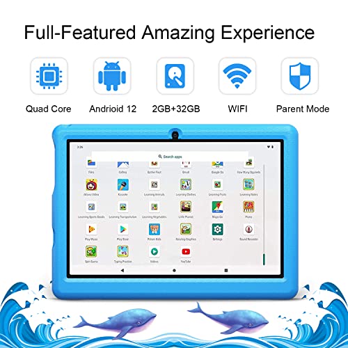 okaysea Kids Tablets 10" Android 12 Dual Camera 2GB RAM 32 GB ROM WiFi Parental Control Tablet (Blue)