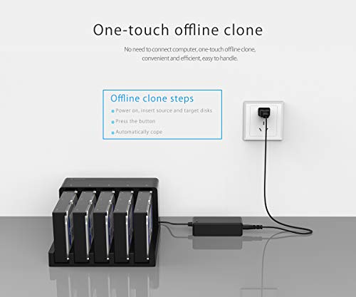 ORICO 5 Bay Docking with Clone USB 3.0 to SATA External Hard Drive 5 Bay Docking Station with Duplicator Offline Clone Function for 2.5 or 3.5in HDD/SSD Max Support 5X 16TB [6558US3-C]