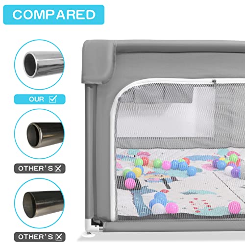 Baby Playpen Set(Grey 75"*59"), playpin for Babies and Toddlers, Extra Large Baby Fence Area with Anti-Slip Base,Playard Indoor & Outdoor with Playmat