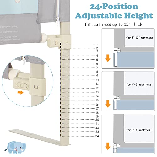 BABY JOY Bed Rail for Toddlers, 69’’ Extra Long, Height Adjustable & Foldable Baby Bed Rail Guard w/Breathable Mesh & Double Safety Child Lock for Kids Twin Double Full Size Queen King Mattress, Gray