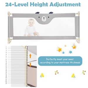 BABY JOY Bed Rail for Toddlers, 69’’ Extra Long, Height Adjustable & Folding Baby Bed Rail Guard w/Breathable Mesh & Double Safety Child Lock for Kids Twin Double Full Size Queen King Mattress (Gray)