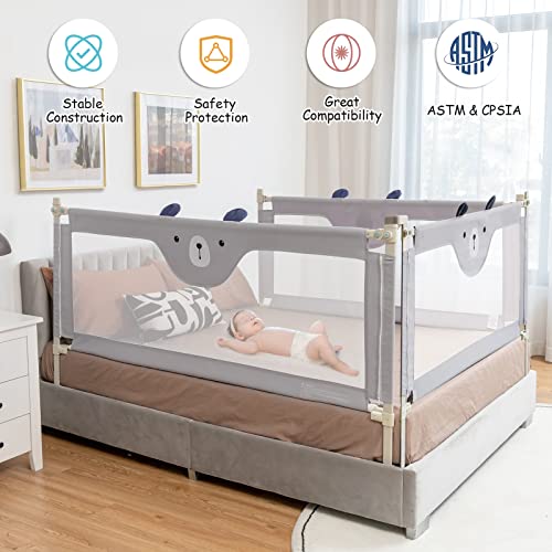 BABY JOY Bed Rail for Toddlers, 69’’ Extra Long, Height Adjustable & Folding Baby Bed Rail Guard w/Breathable Mesh & Double Safety Child Lock for Kids Twin Double Full Size Queen King Mattress (Gray)