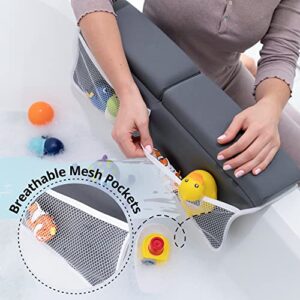 Cuddling Baby Bath Kneeler and Elbow Rest Pad, 2 Pc. Set, Knee and Body Protection with Non-Slip Base, Large Toy and Bath Accessory Pocket Storage, Compact Foldable Cushion Design