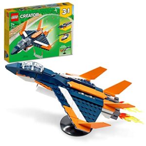 lego creator 3in1 supersonic jet plane to helicopter to speed boat toy set 31126, buildable vehicle models for kids, boys and girls 7 plus years old