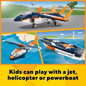 LEGO Creator 3in1 Supersonic Jet Plane to Helicopter to Speed Boat Toy Set 31126, Buildable Vehicle Models for Kids, Boys and Girls 7 Plus Years Old