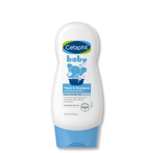 cetaphil baby shampoo and body wash with organic calendula, tear free, hypoallergenic, ideal for everyday use, dermatologist tested, 7.8oz