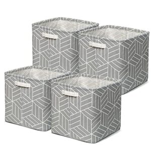 4 pcs 22l storage basket foldable cube fabric bins square shelf box collapsible receive organizer rectangle canvas with handles for shelves bathroom nursery home office kids toys 11x11x11 inch grey