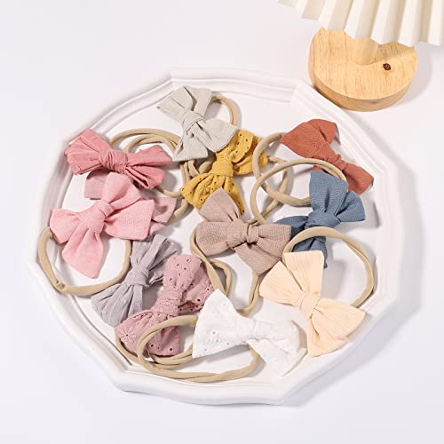 jollybows 12pcs Baby Girls Hair Bows Nylon Elastic Headband Hair Accessories for Infants Toddlers Newborn