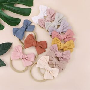 jollybows 12pcs Baby Girls Hair Bows Nylon Elastic Headband Hair Accessories for Infants Toddlers Newborn