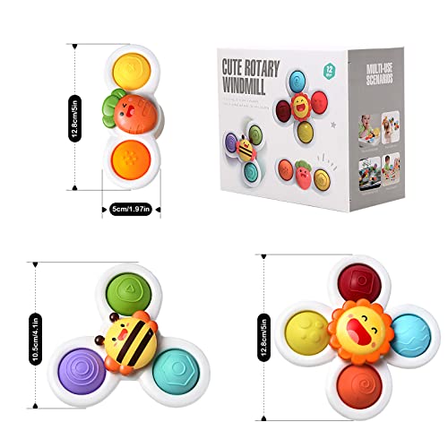 Hooku 3 Pcs Suction Cup Spinner Toys, Suction Cup Toys for Babies, Spinning Toys for Toddlers 1-3, Sensory Toys Early Education Toys Bathtub Toy Dining Chairs Toys, Birthday Gifts for Baby Boy Girl